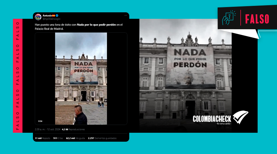 Cartel de “Nada por lo que pedir perdón” colgado en el Palacio Real de ...